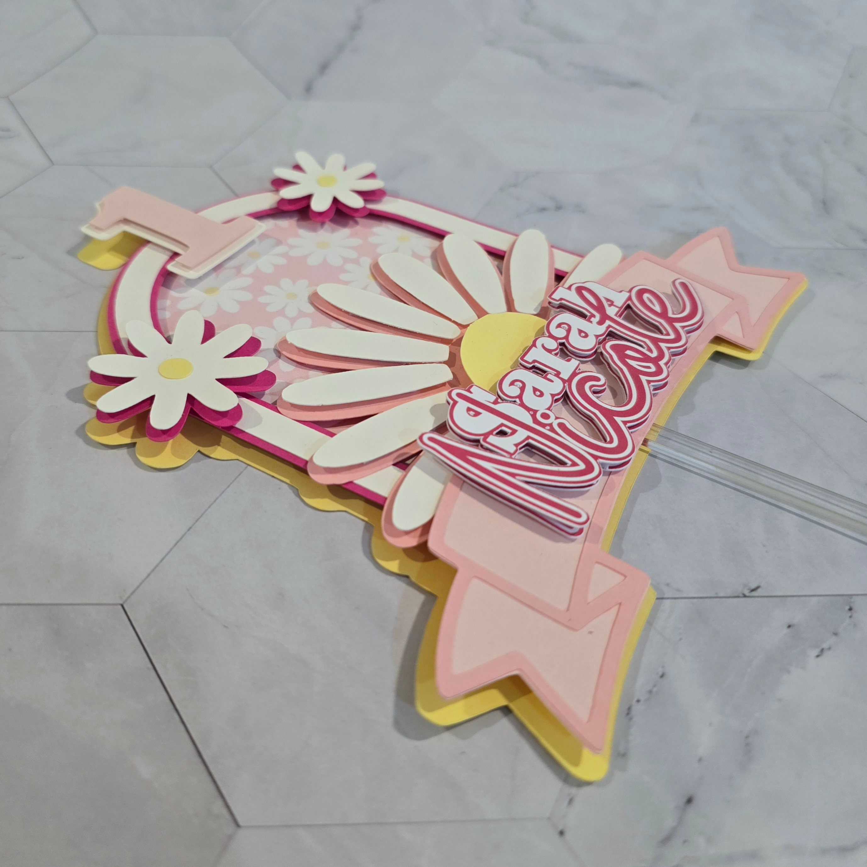 Daisy Cake Topper, Flower Cake Topper, One Daisy Cake Topper, Pink ...