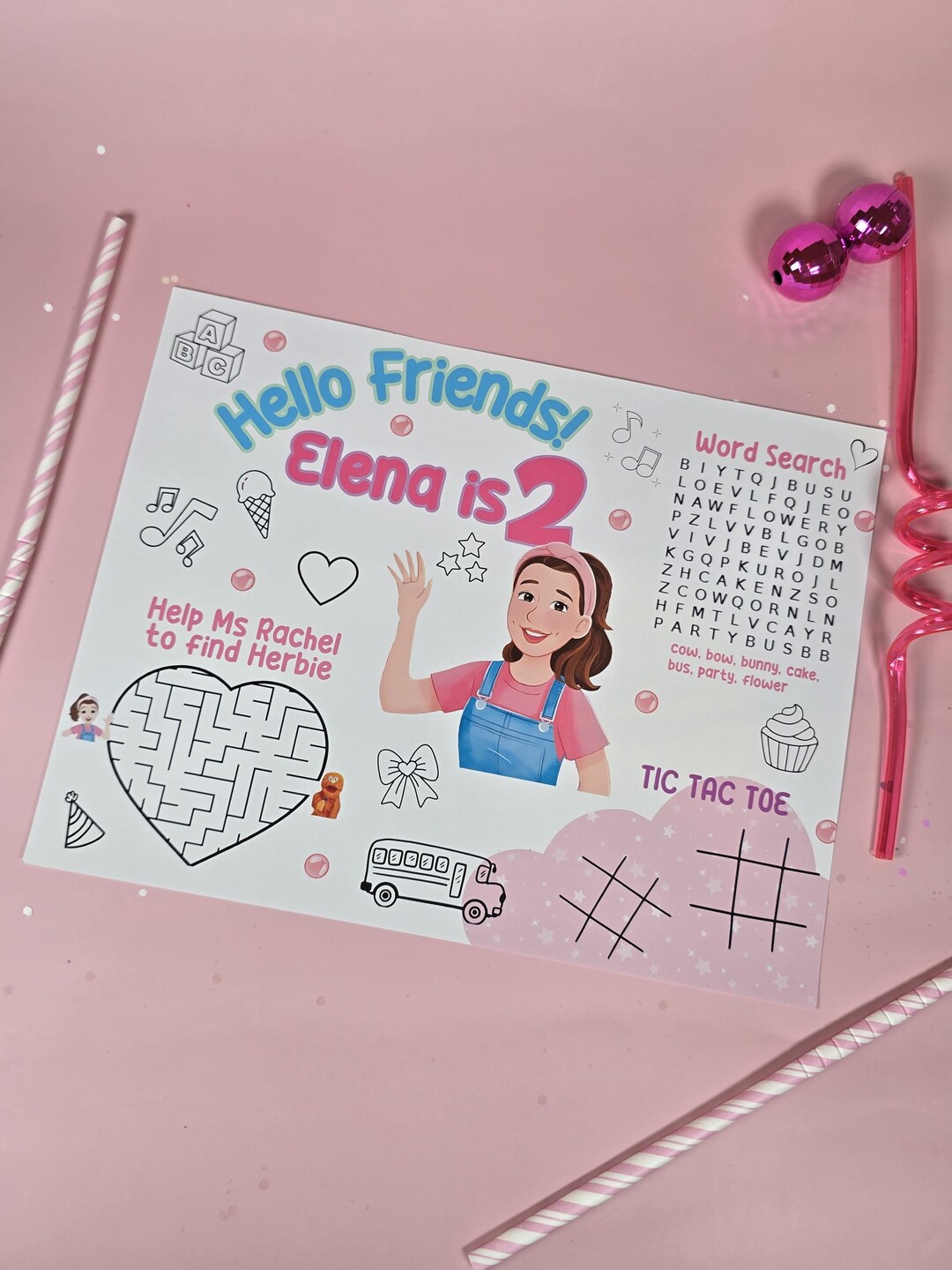 Ms Rachel Party Activity Placemat - Coloring, Maze and Games for ...