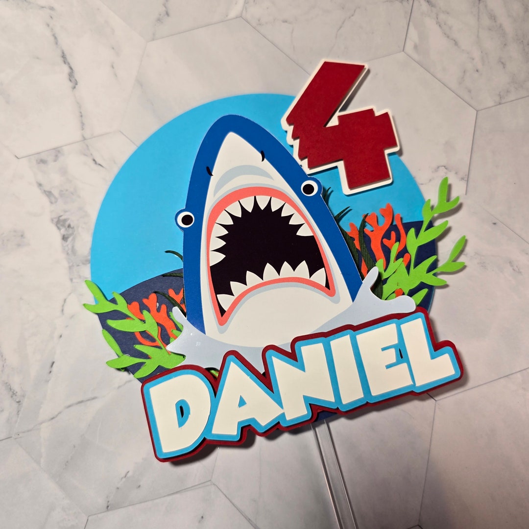 Shark Cake Topper Shark Birthday Decor Shark Party Theme Shark Cake ...