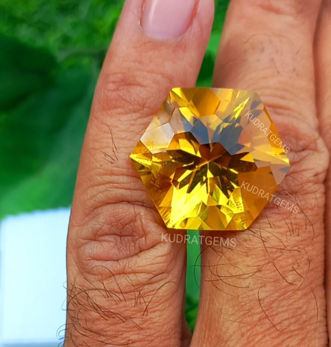 20mm Golden Citrine Gemstone Loose Hexagon Big Football Cutting ...