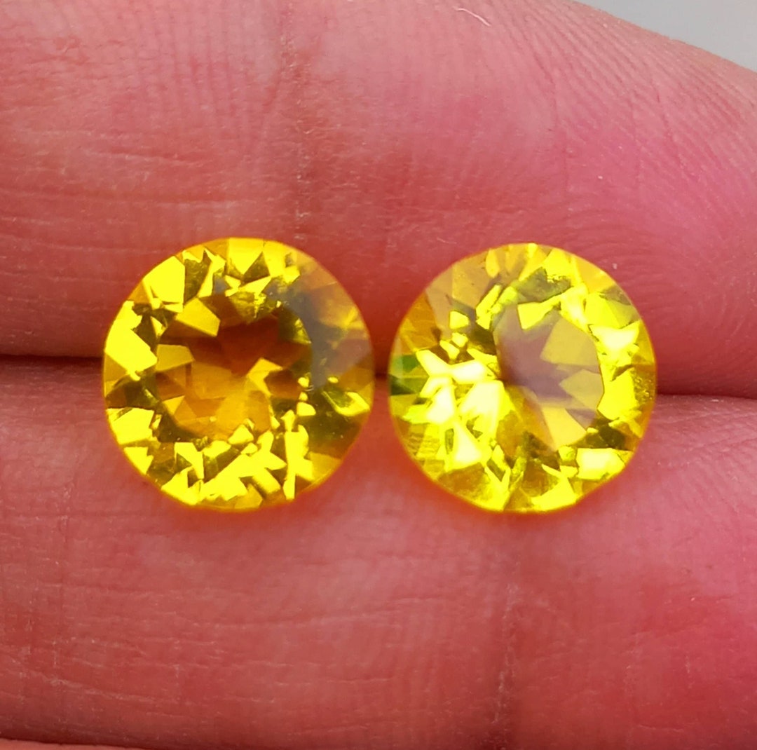 Lemon Topaz Gemstone Pair: Round Faceted Synthetic Jewelry Stone 5mm to ...