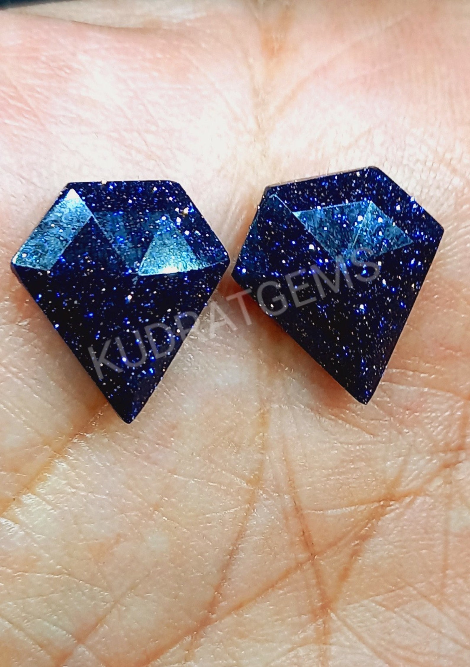 Faceted Blue Sandstone Gemstone Pair: Diamond Cut, 15x14mm - Etsy