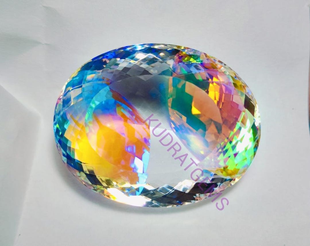 Large Oval Rainbow Mystic Topaz Loose Gemstone | Faceted Stone ...