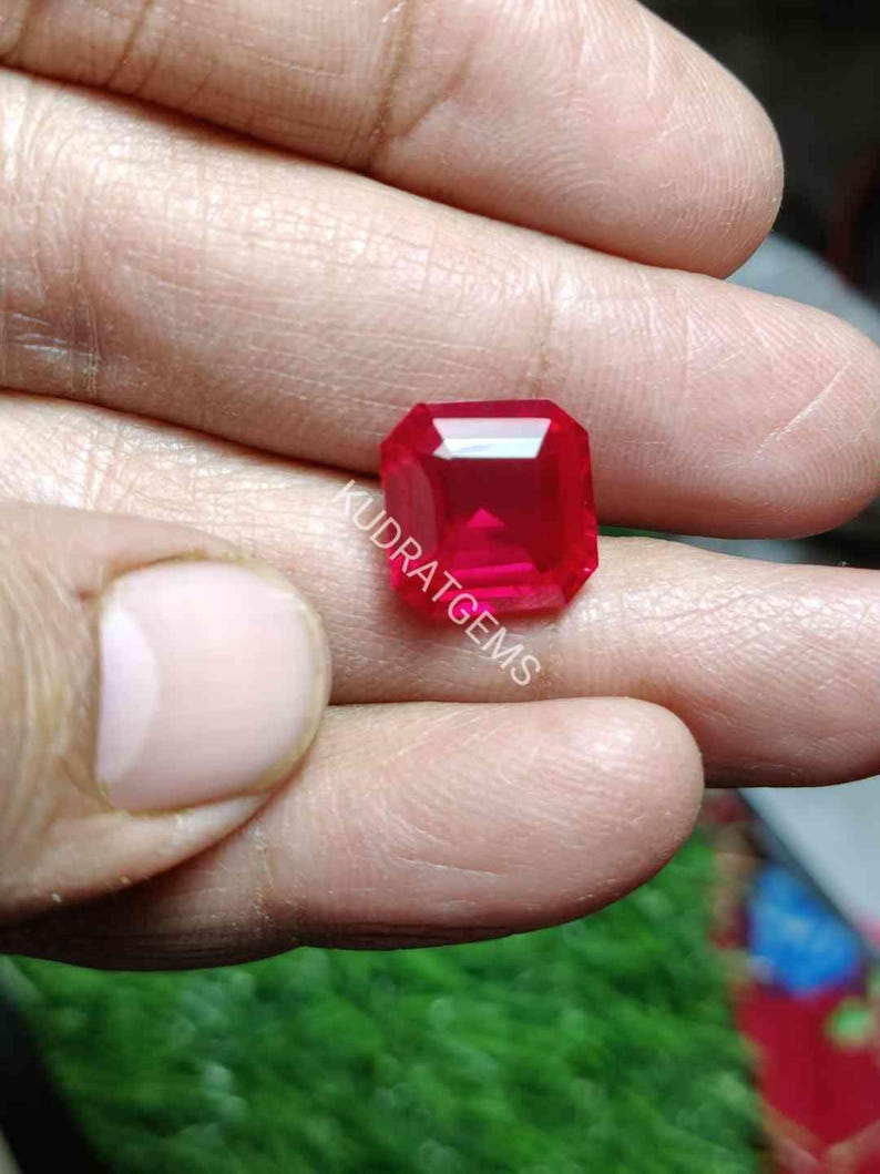 Pigeon Blood Red Lab Created Ruby Loose Gemstone | Square Asscher Cut ...