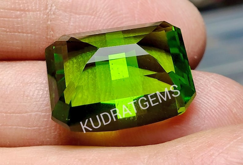 Olive Green Peridot Gemstone, Octagon Pixel Cut (8x6mm-50x30mm ...
