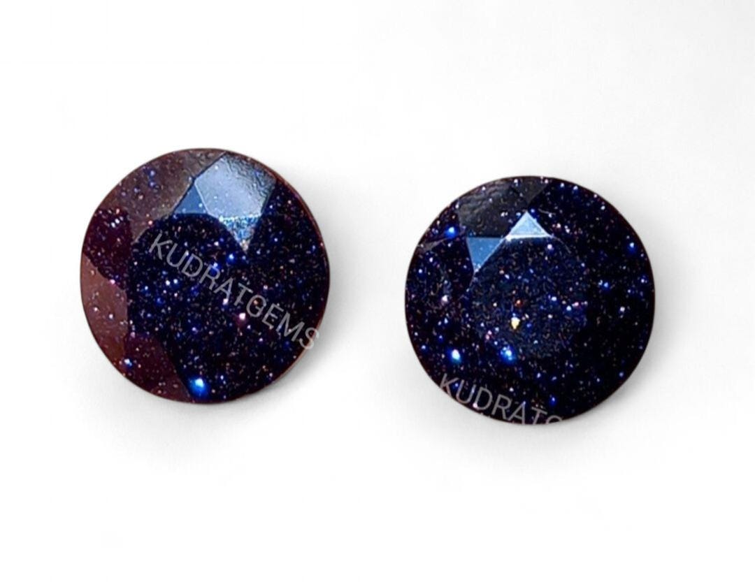 Blue Sandstone Gemstone Loose Round Cut Pair Goldstone Faceted Ring ...