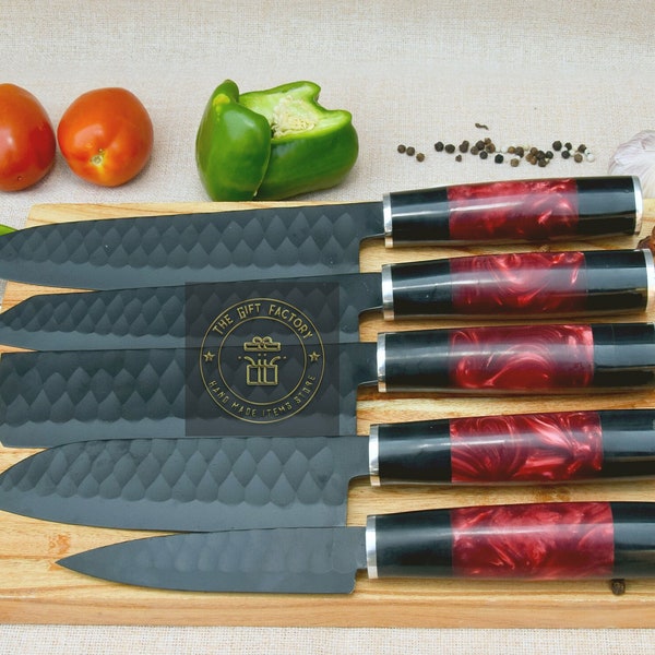 Hand Forged Chef Knife Set , Steel Kitchen Knives, Cleaver Anniversary ...
