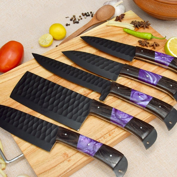 Hand Forged Chef Knife Set , Steel Kitchen Knives, Cleaver Anniversary ...