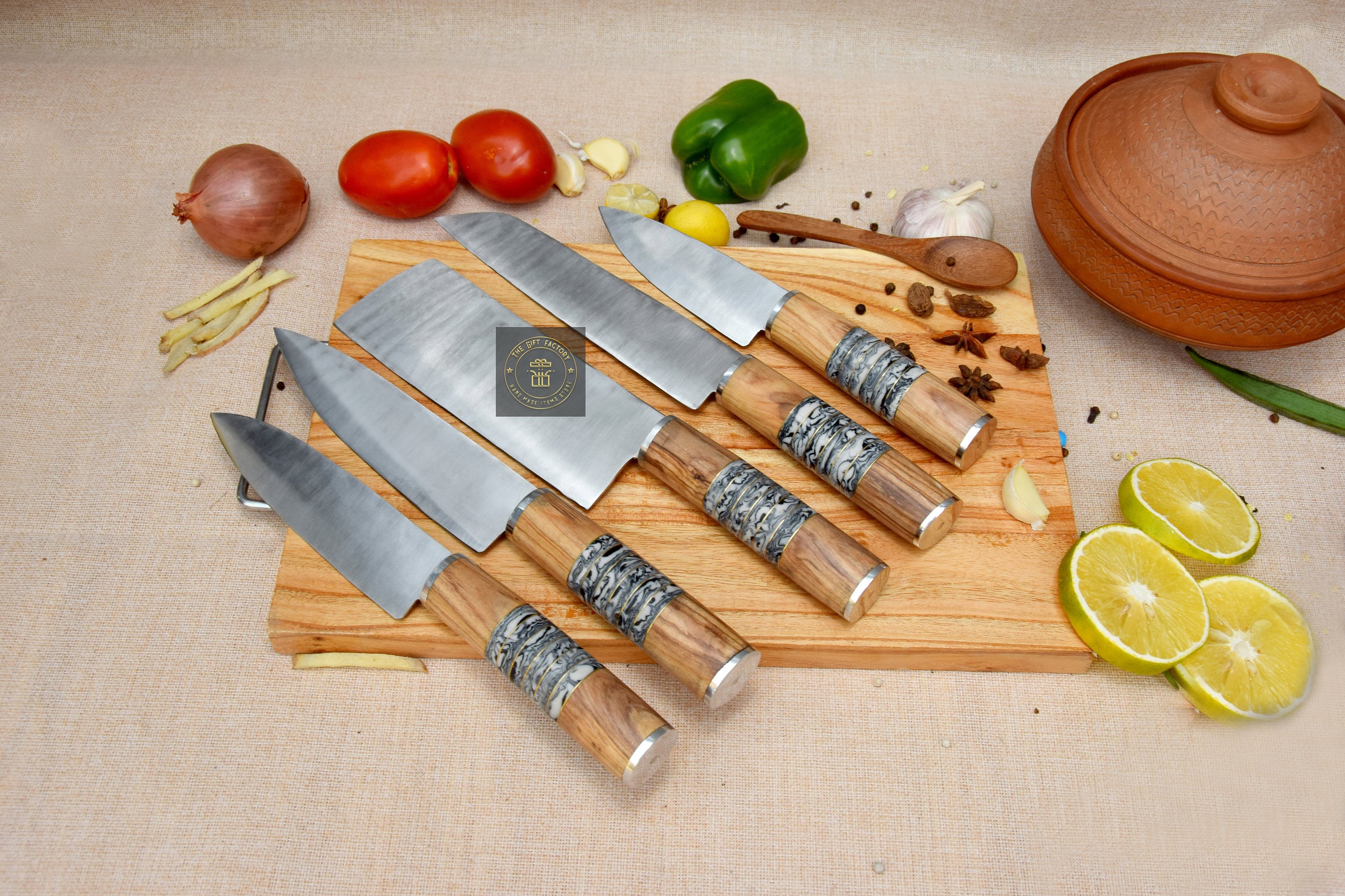 Custom Handmade Damascus Steel CHEF'S KNIVE Set of 5pcs, Damascus Chef ...