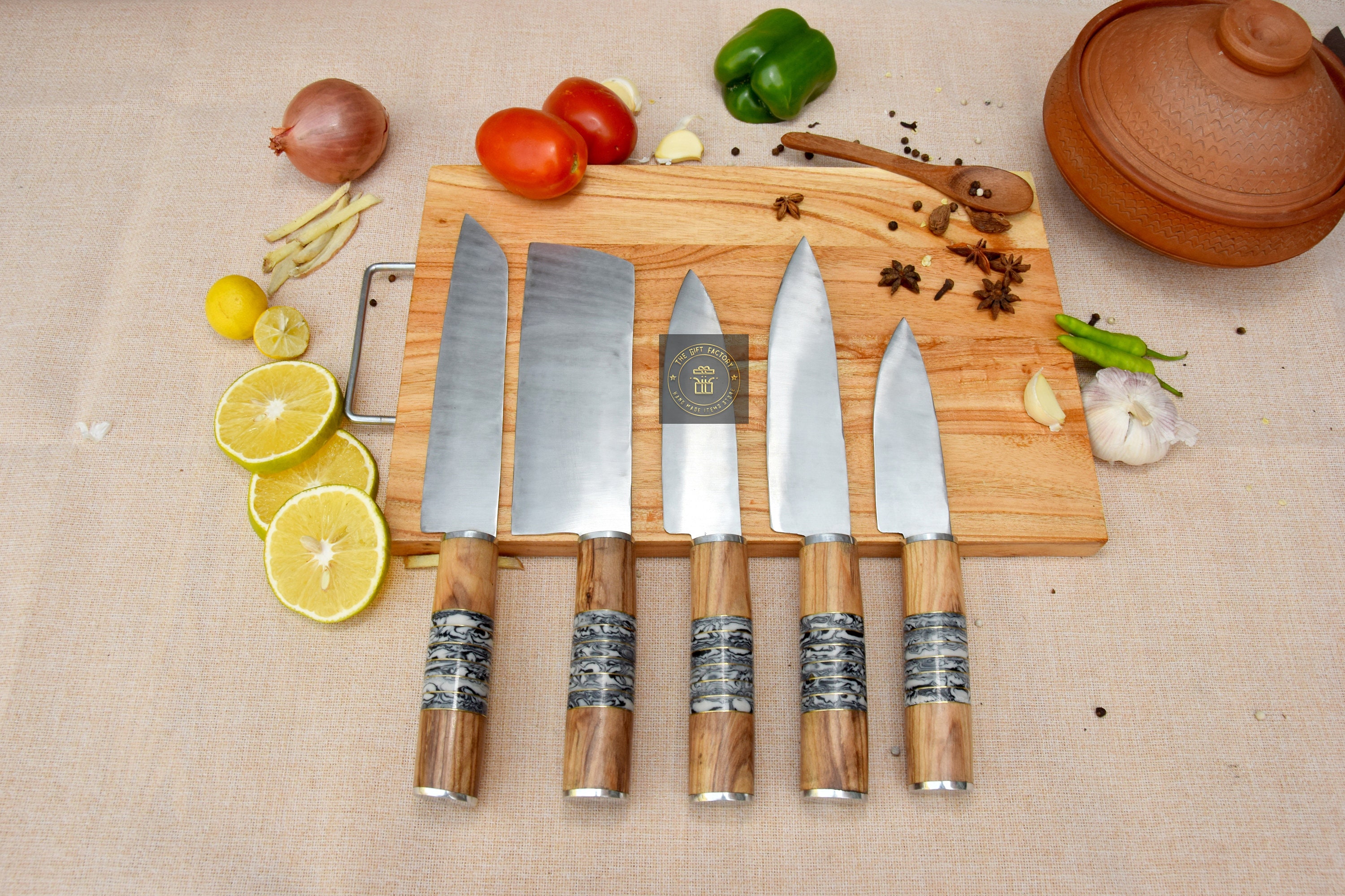 Custom Handmade Damascus Steel CHEF'S KNIVE Set of 5pcs, Damascus Chef ...