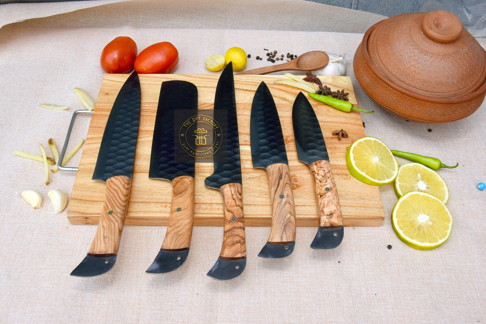 Hand Forged Chef Knife Set , Steel Kitchen Knives, Cleaver Anniversary ...