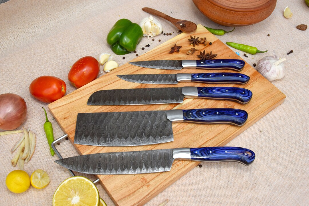 Hand Forged Chef Knife Set Steel Kitchen Knives Cleaver - Etsy