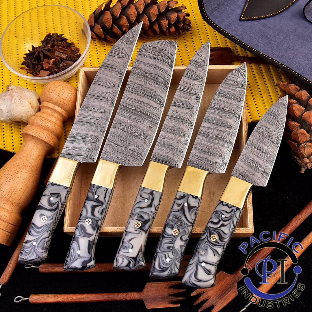 Damascus Steel Chef Knife Damascus Kitchen Knives Set Chef Set Handmade ...