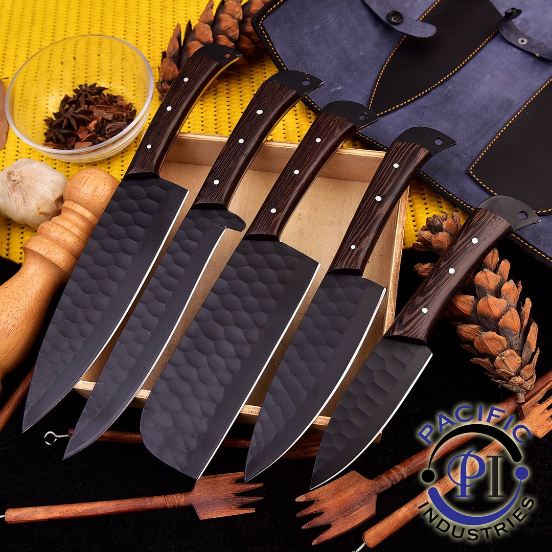 Chef Knife Set Kitchen Knife Set With Wenge Wood & Sheep Leather Pouch ...