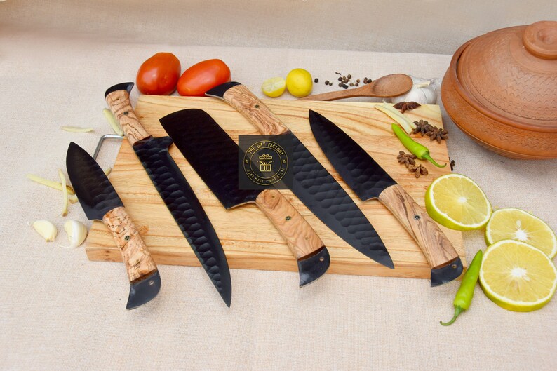 Hand Forged Chef Knife Set , Steel Kitchen Knives, Cleaver Anniversary ...