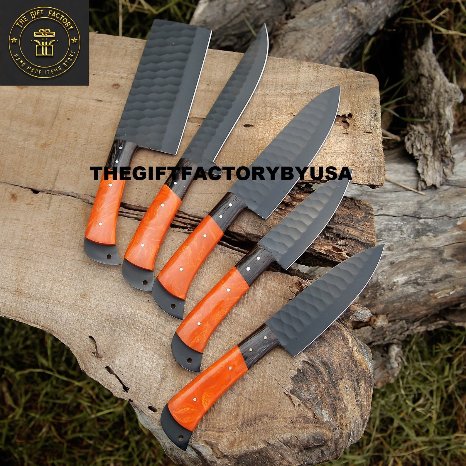 Handmade Damascus Kitchen Chef Knife Set 5pcs, Cowhide Roll Kit, Rose ...