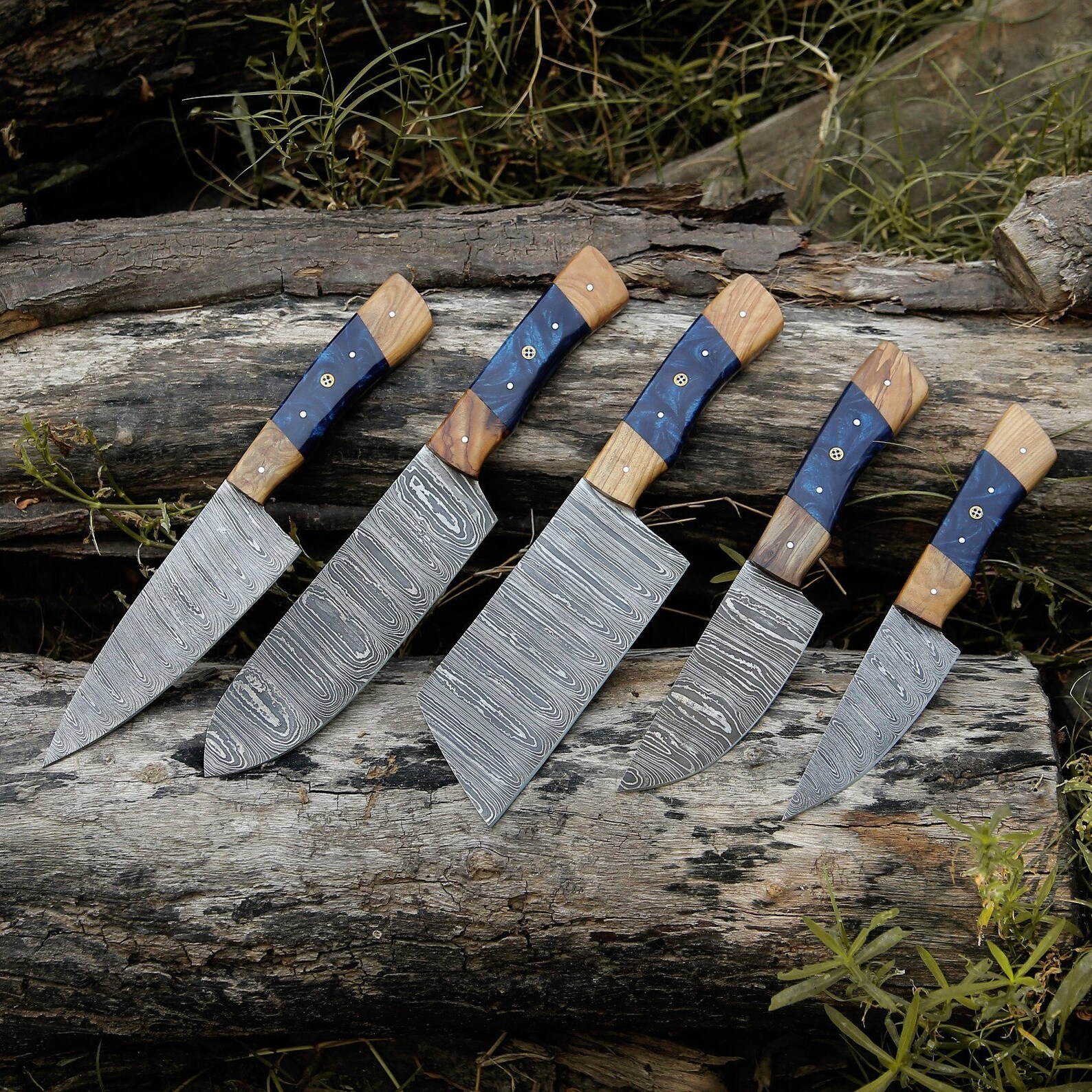 Hand Forged Chef Knife Set , Steel Kitchen Knives, Cleaver Anniversary ...