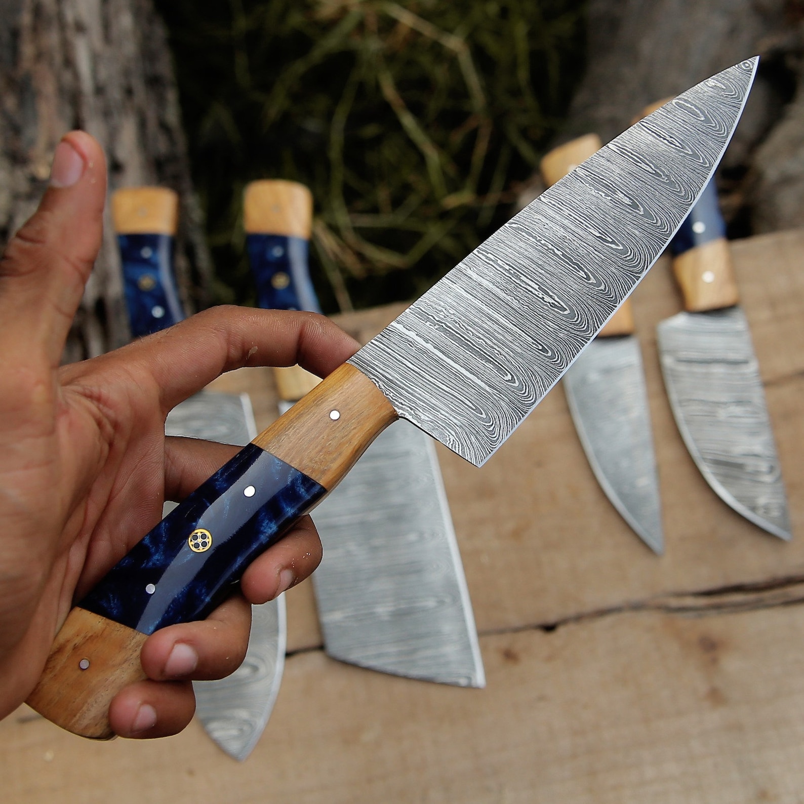 Hand Forged Chef Knife Set , Steel Kitchen Knives, Cleaver Anniversary ...