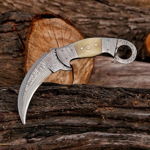 Karambit Knife Damascus Hunting Knife, Hand Forged Damascus Bowie Knife ...