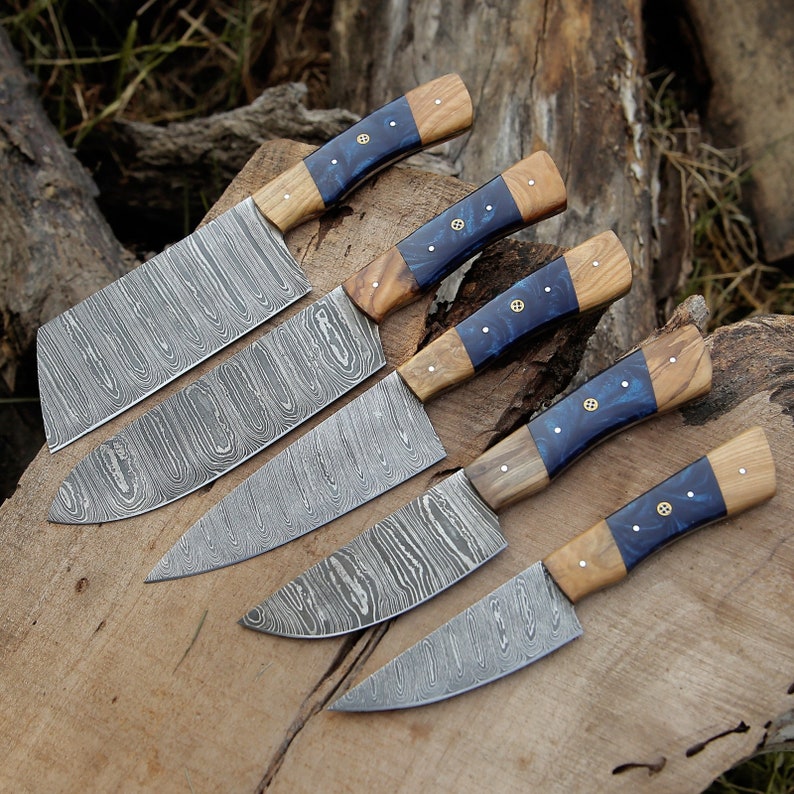 Hand Forged Chef Knife Set , Steel Kitchen Knives, Cleaver Anniversary ...