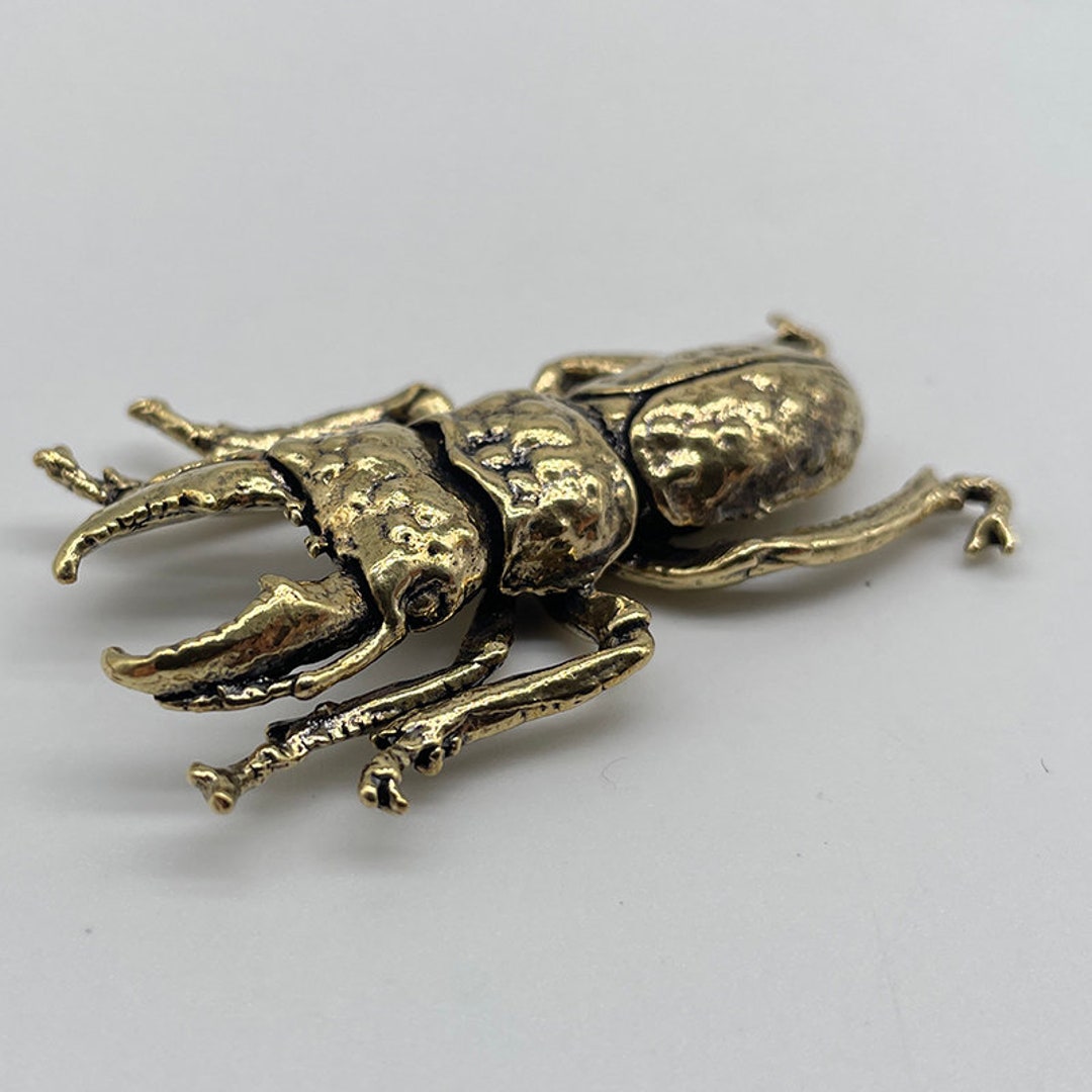 Solid Copper Beetle Ornaments Brass Taurus Insect Simulation Long Horn ...