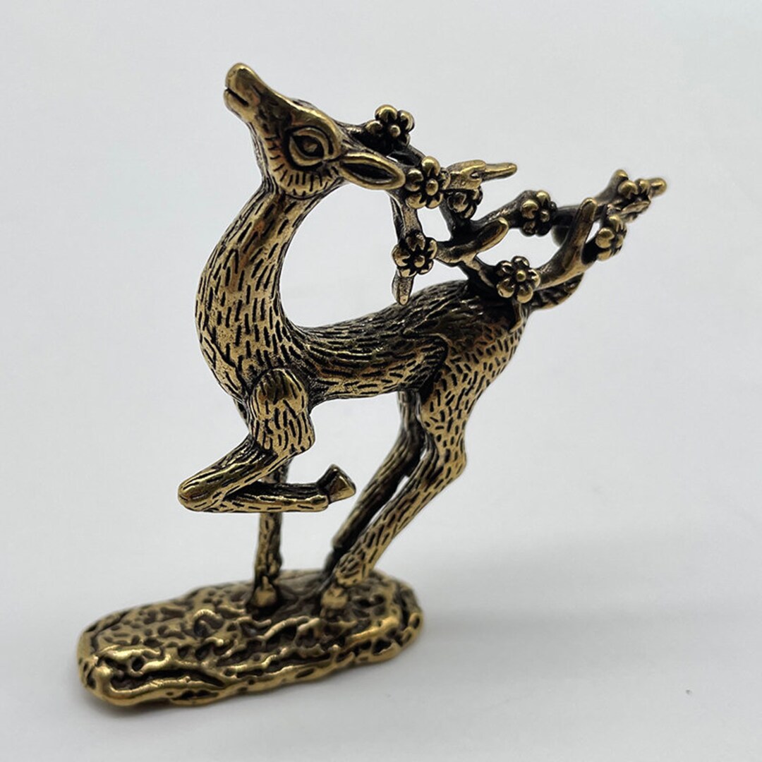 Pure Copper Sika Deer Miniature Figurines Animal Ornament Crafts ...