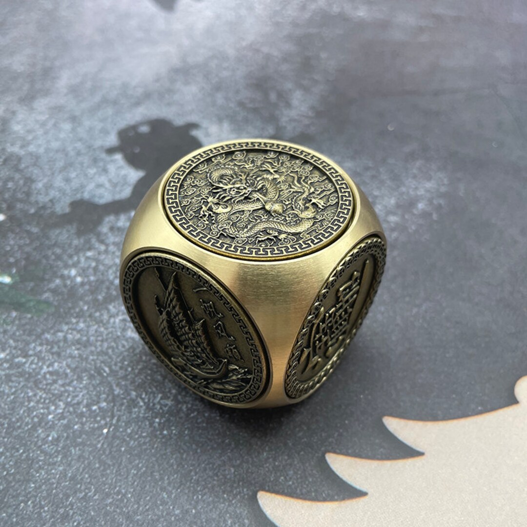 Copper Dice Desktop Spinning Top Toy, Portable Handle Six-side ...