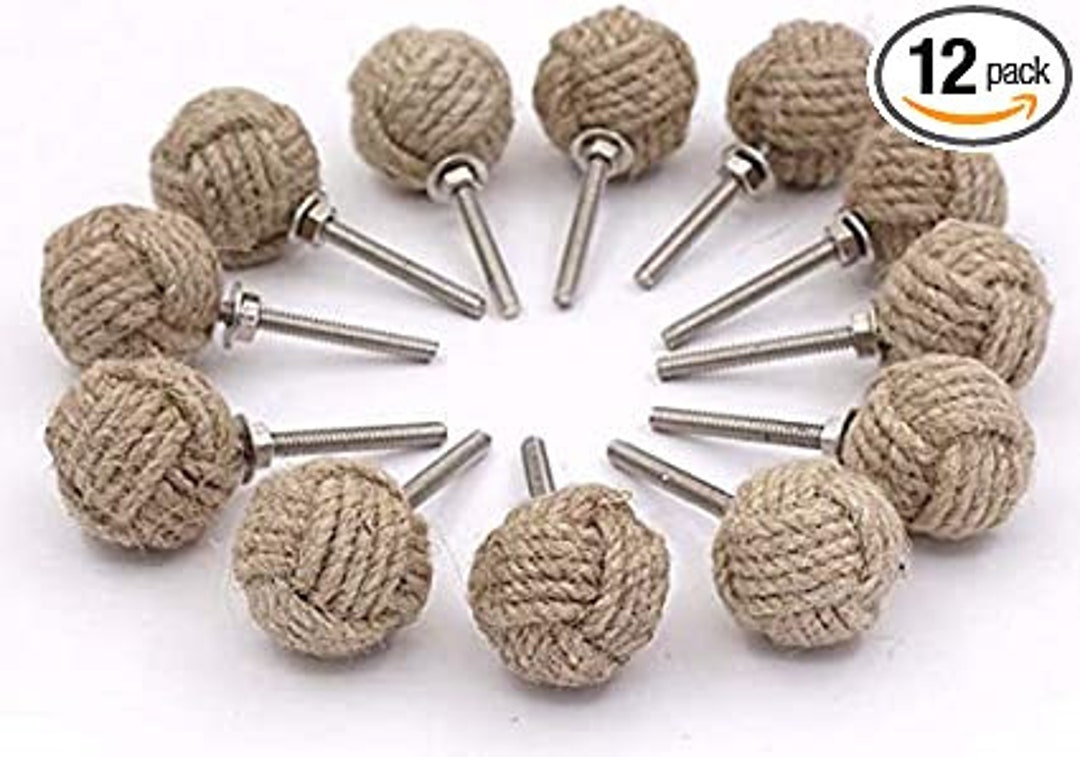 Jute Door Knobs Rustic Rope Knot Drawer Pull and Push, Furniture ...