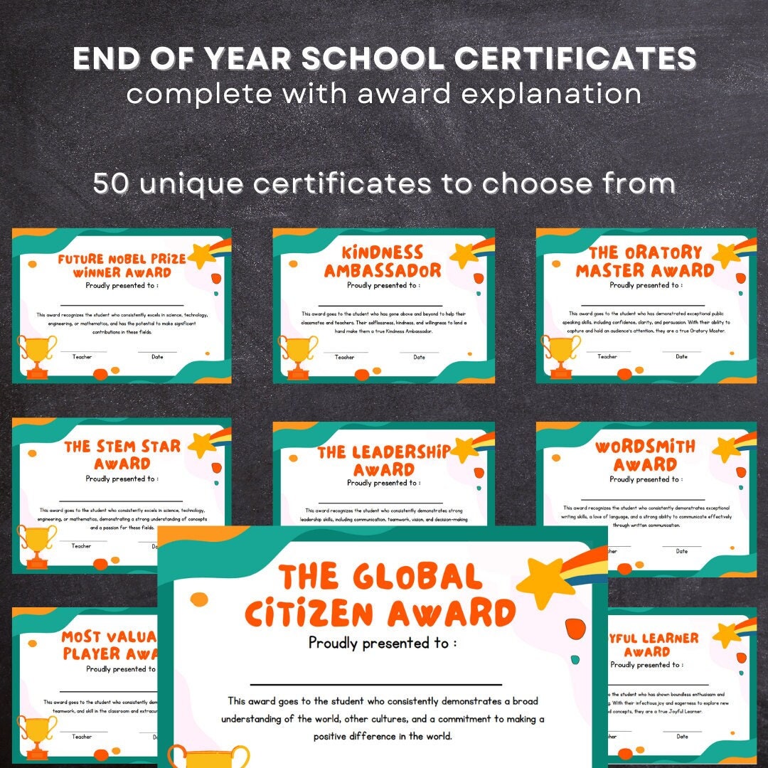 Unique End-of-year Student Certificates With Award Explanations ...