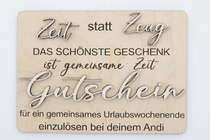 ZEIT statt ZEUG Gutschein personalisierbar Geschenk - Etsy.de