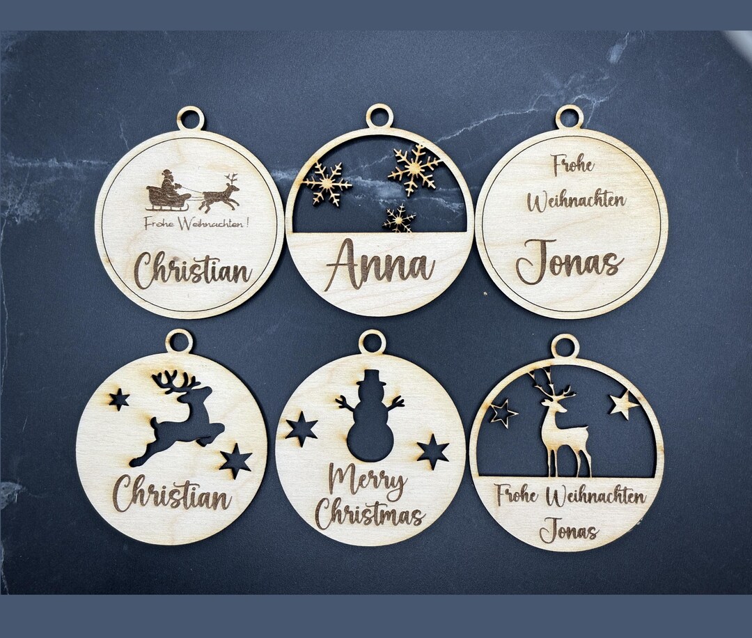 Personalized Christmas Bauble, Wooden Gift Tag, Name Engraved Christmas ...