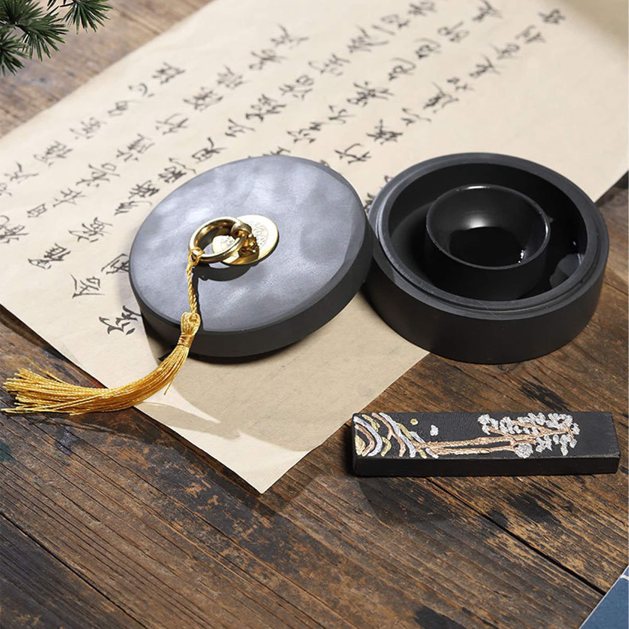 Chinese Inkstone, Hand Carved Inkstone, Calligraphy Inkstone, Round ...