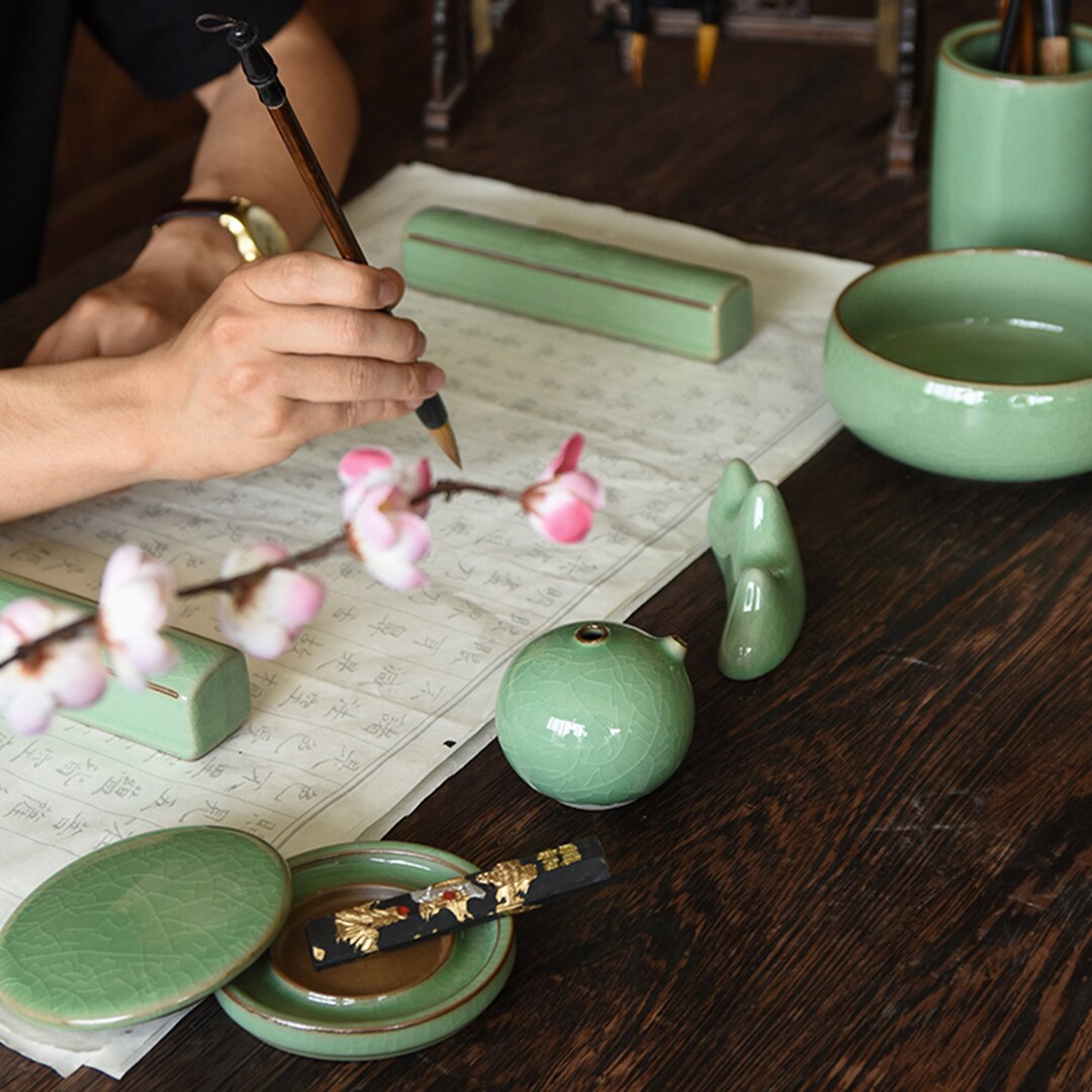 Celadon Four Treasures of Study, Calligraphy and Painting Ceramic Set ...