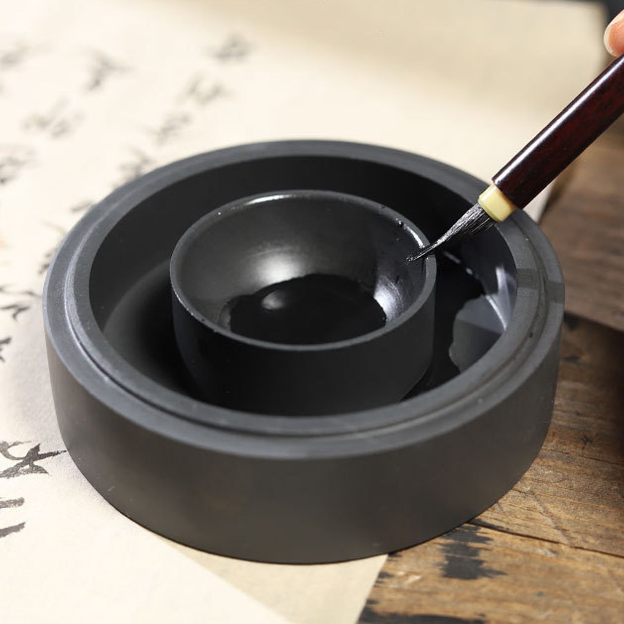 Chinese Inkstone, Hand Carved Inkstone, Calligraphy Inkstone, Round ...