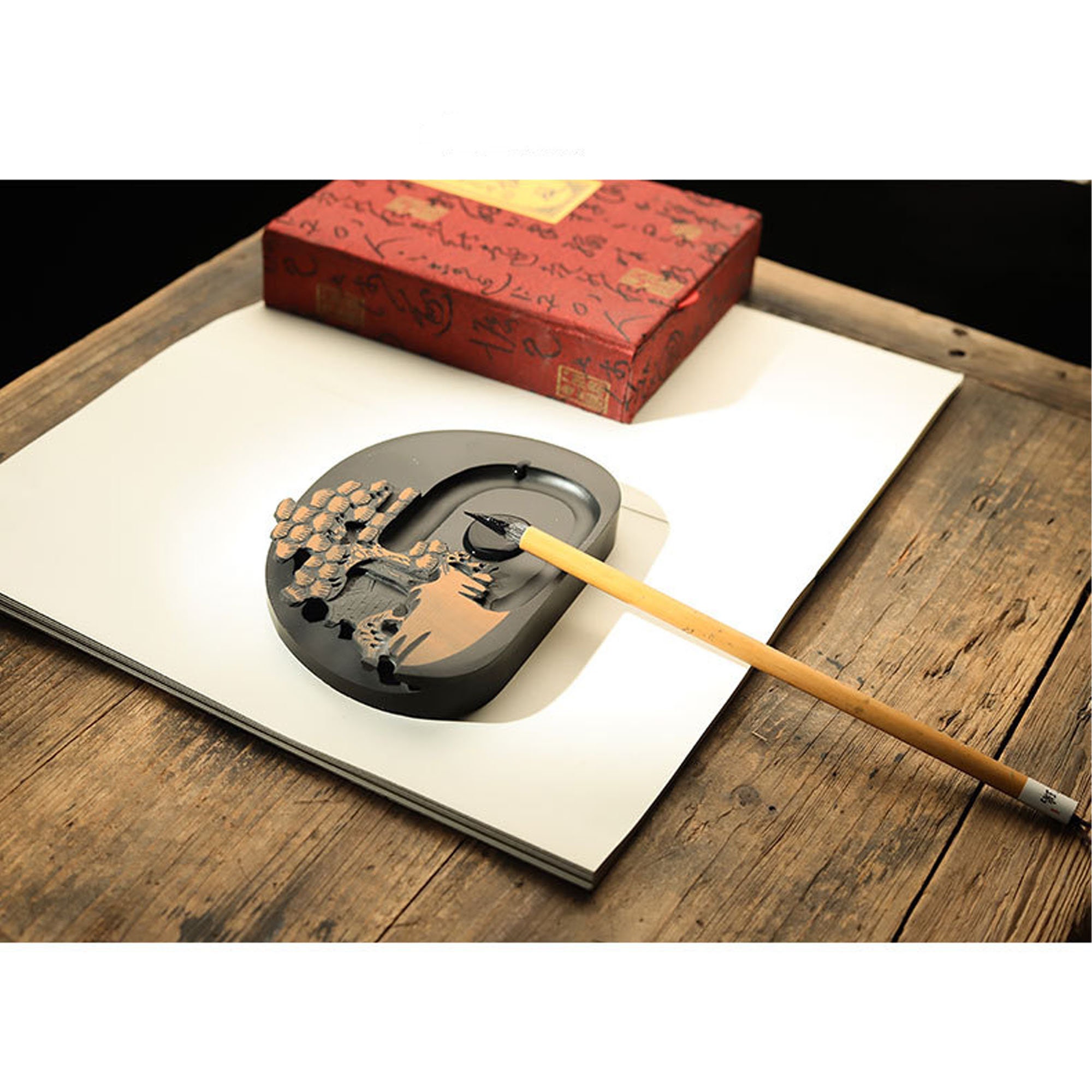 Chinese Inkstone, Vintage Landscape Inkstone, Chinese Calligraphy and ...