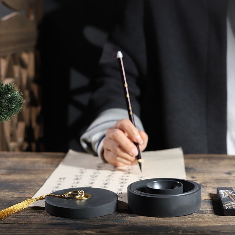 Chinese Inkstone, Hand Carved Inkstone, Calligraphy Inkstone, Round ...