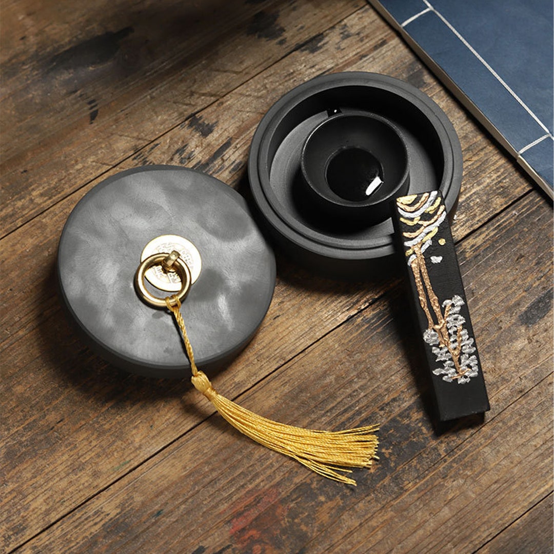 Chinese Inkstone, Hand Carved Inkstone, Calligraphy Inkstone, Round ...