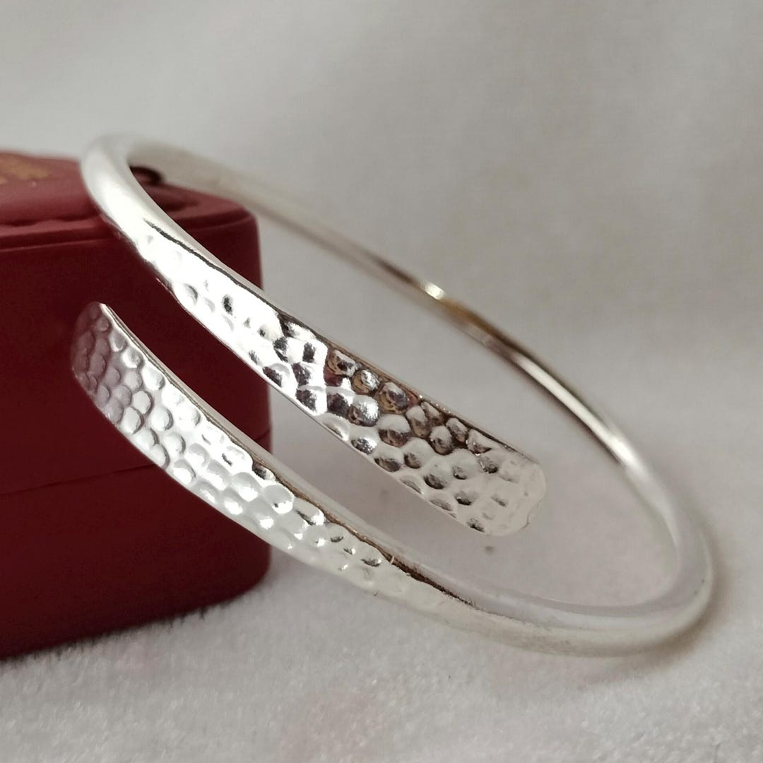 Hammered Sterling Silver Bangle: Adjustable Wrap Bracelet - Etsy UK