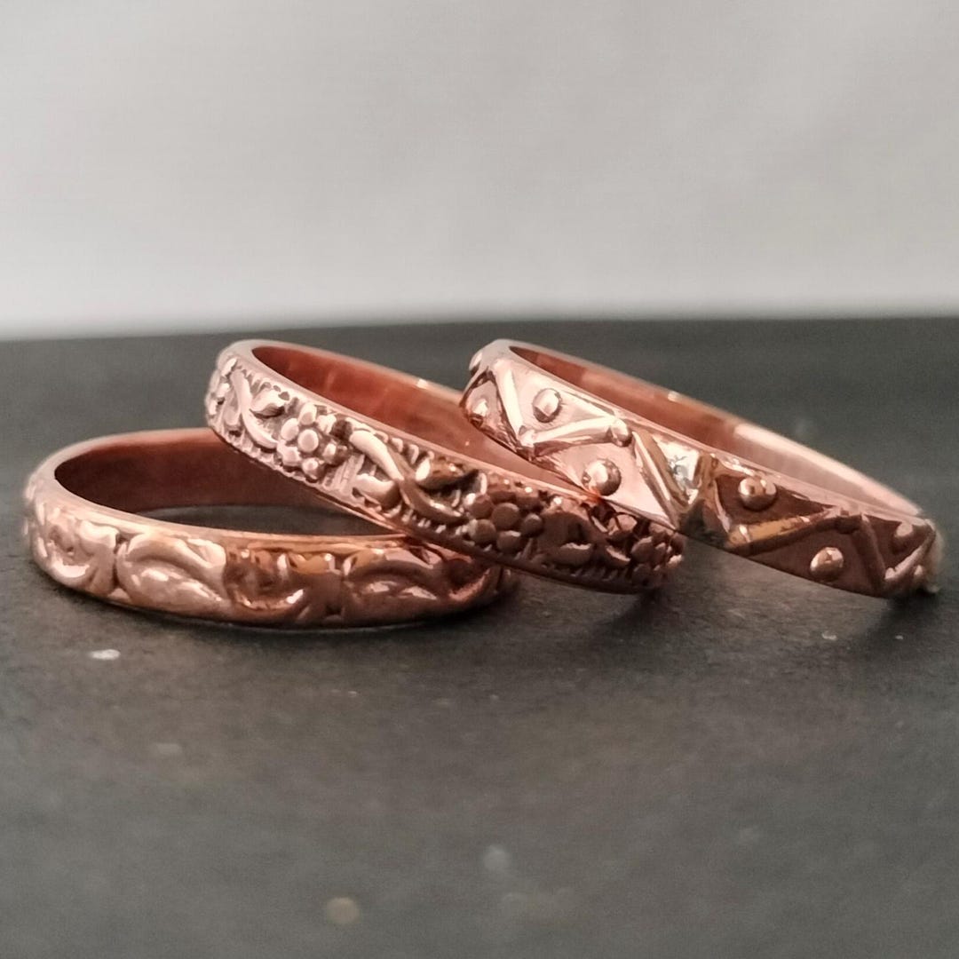 Handcrafted Copper Stacking Rings: Flower Pattern Thumb Ring, Set of 3 ...