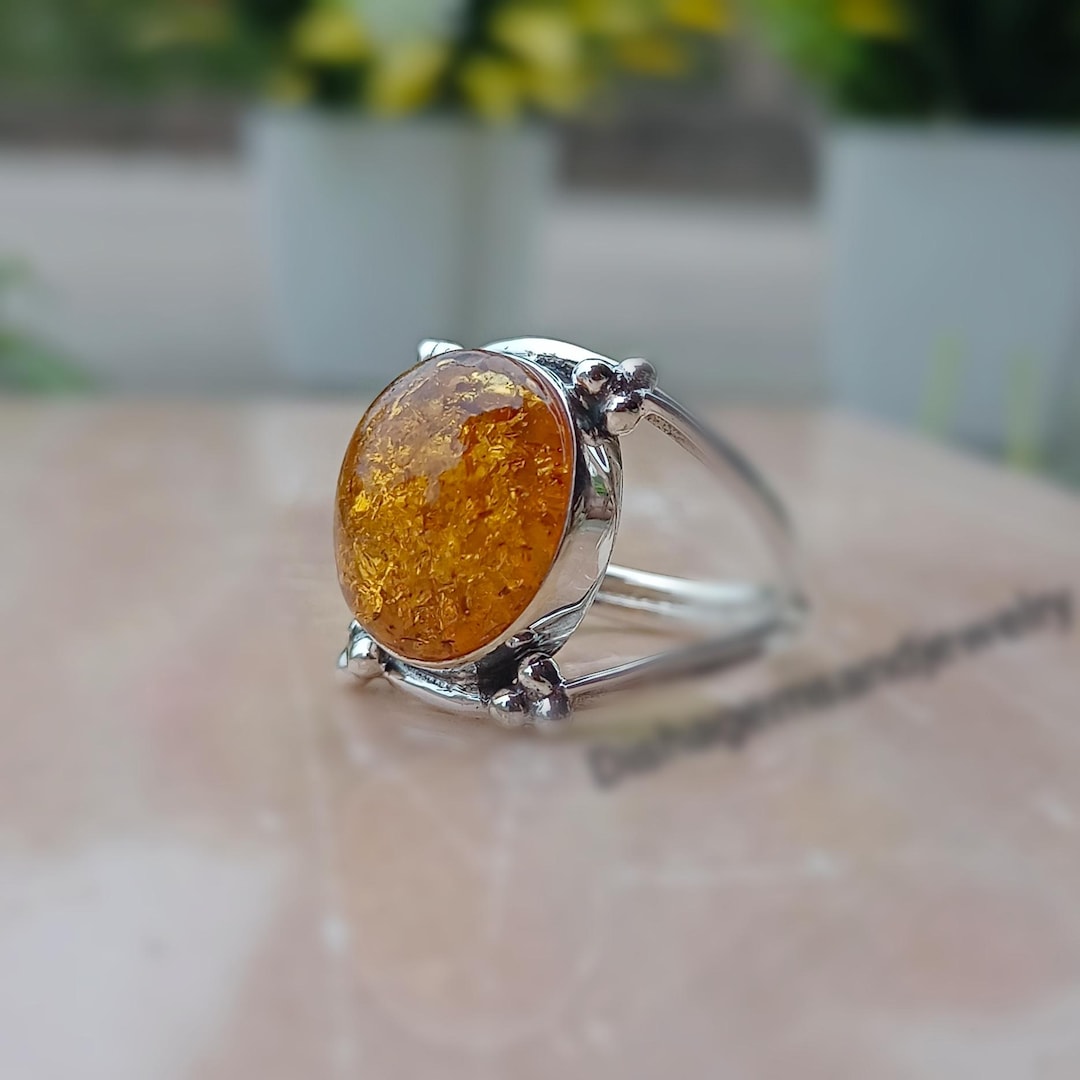 Baltic Amber Ring: 925 Sterling Silver, Natural Gemstone - Etsy
