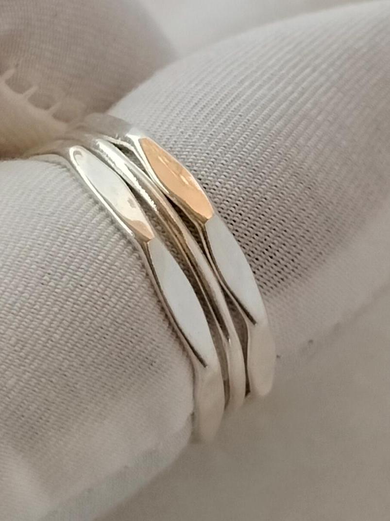 Sterling Silver Stacking Rings Set: Dainty Hammered & Smooth Bands - Etsy