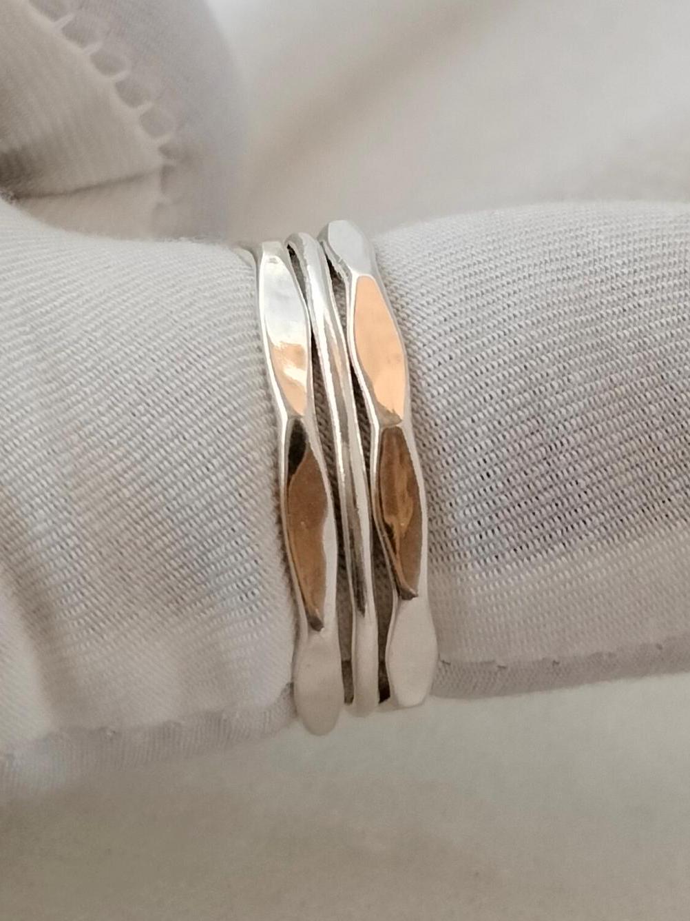 Sterling Silver Stacking Rings Set: Dainty Hammered & Smooth Bands - Etsy