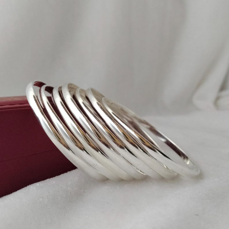 Sterling Silver Stacking Bangles Set of 7, Handmade in India - Etsy
