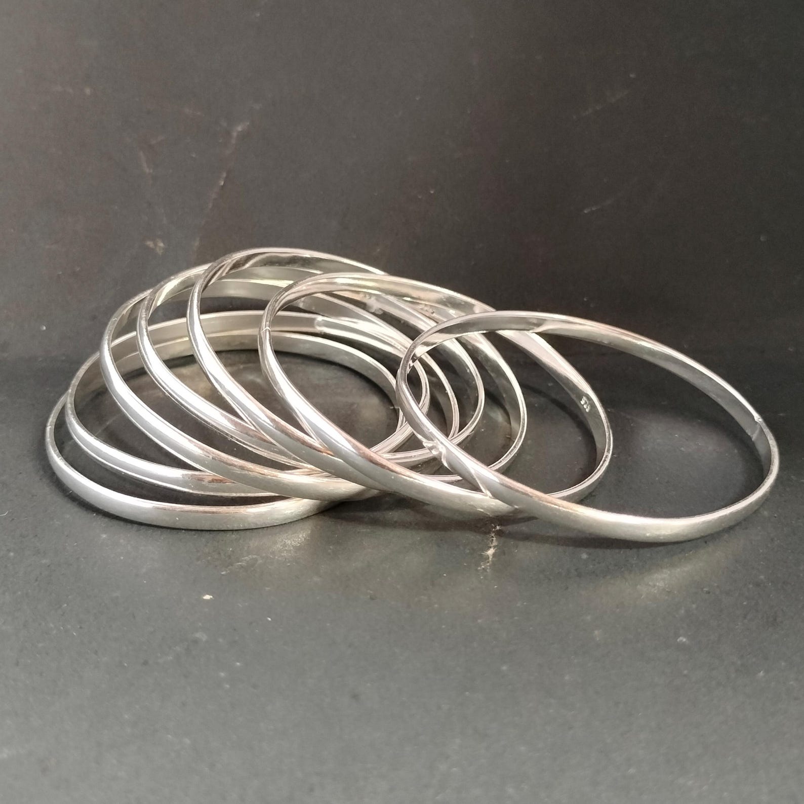 Sterling Silver Stacking Bangles Set of 7, Handmade in India - Etsy