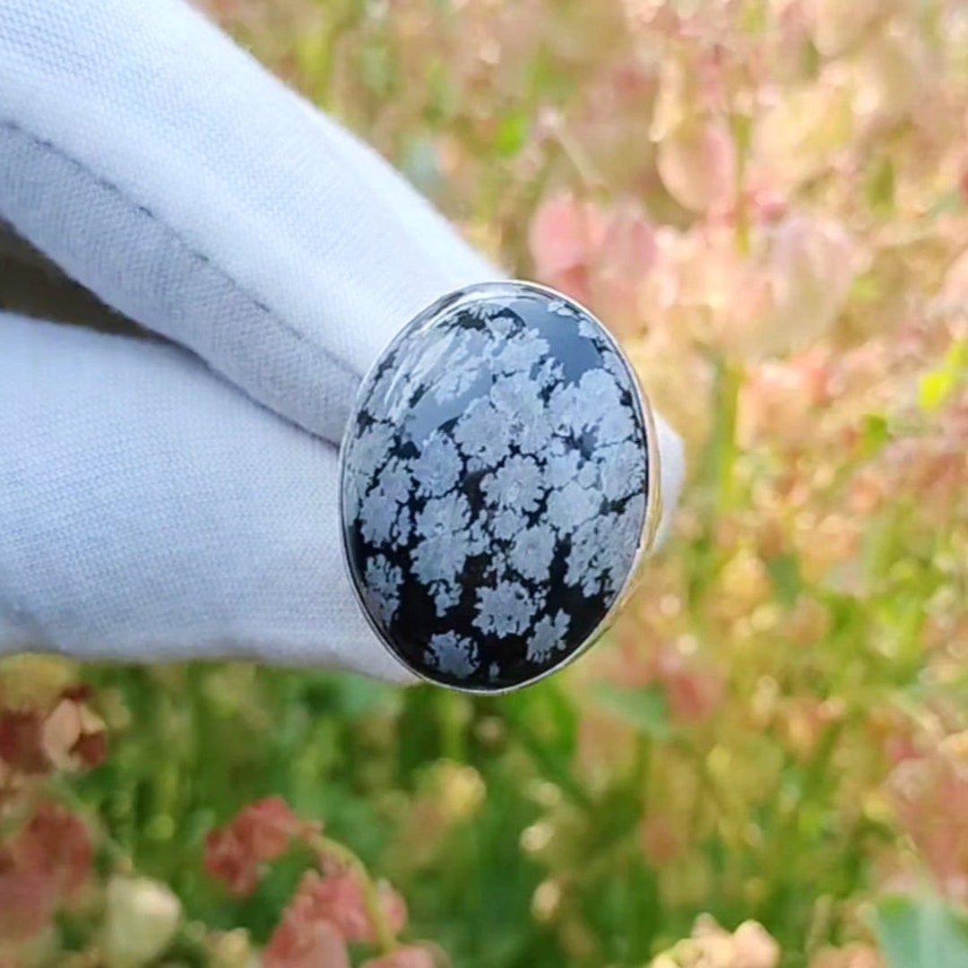Black Snowflake Obsidian Ring, Sterling Silver Ring, Snowflake Obsidian ...
