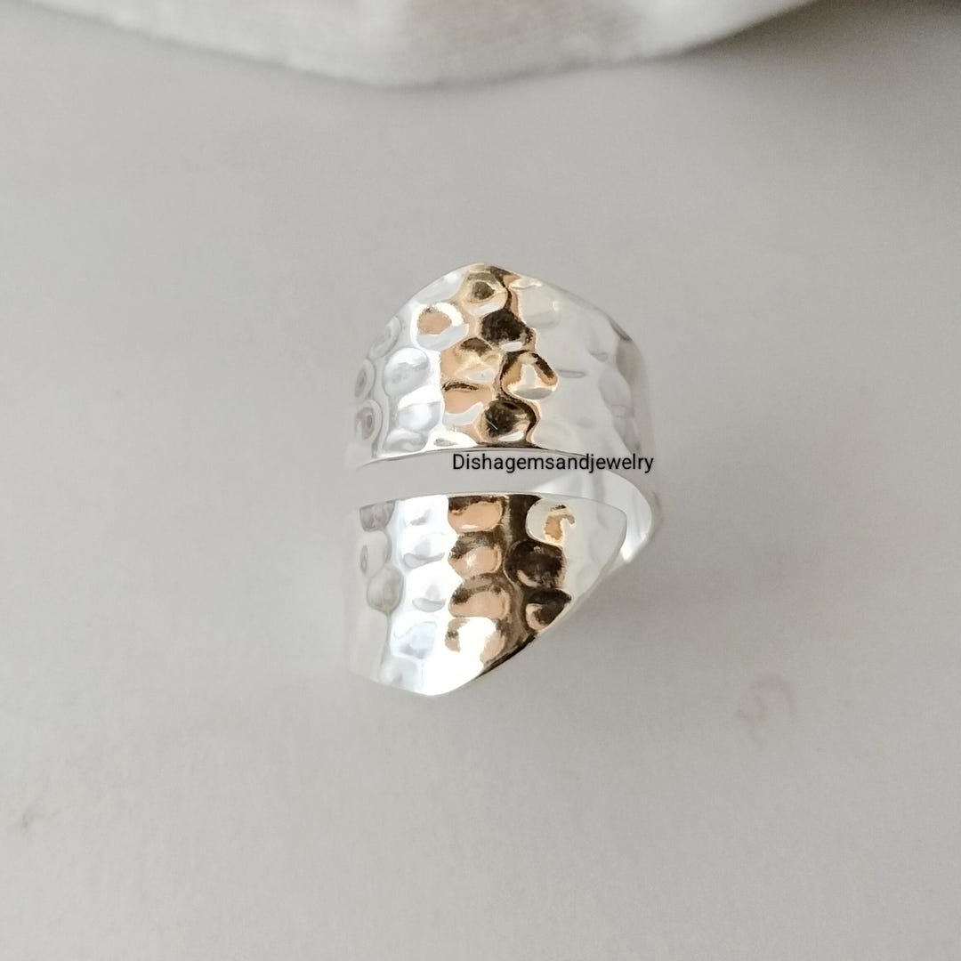 Hammered Sterling Silver Bypass Ring - Adjustable Wrap Ring - Textured ...