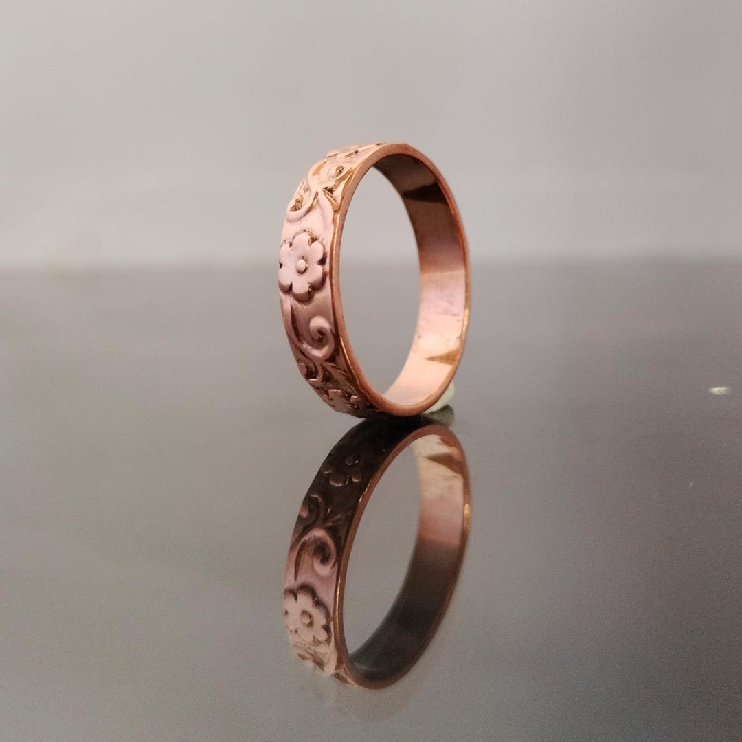 Handmade Copper Ring: Flower Pattern Stacking Band - Etsy