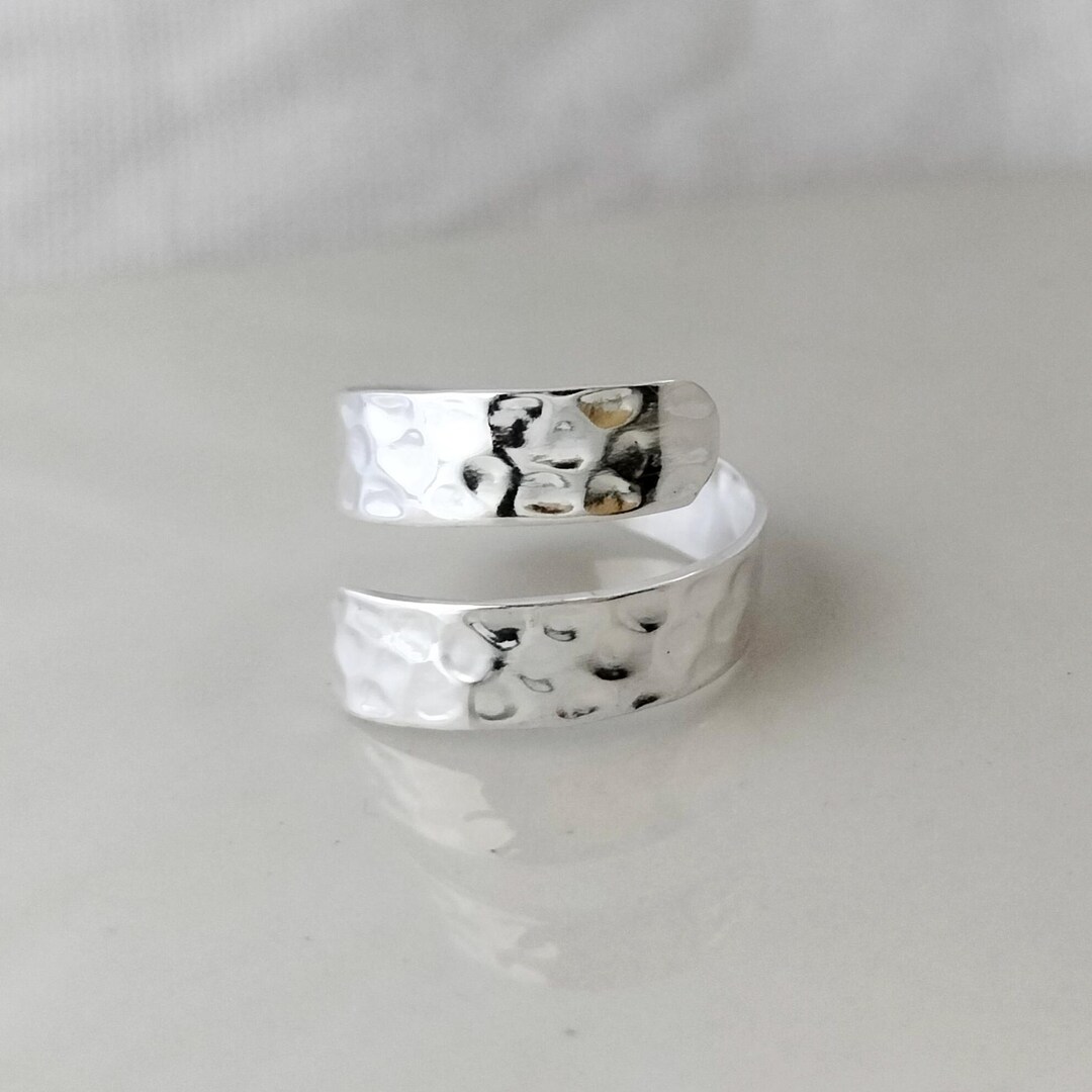 Hammered Bypass Ring - Adjustable Open Wrap Ring - 925 Sterling Silver ...
