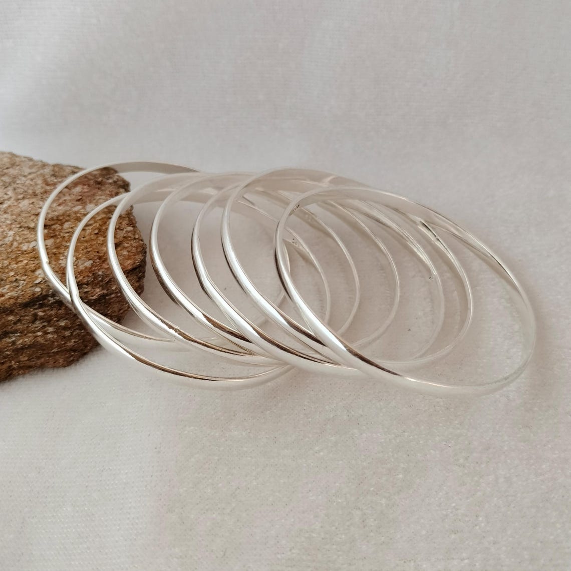 Sterling Silver Stacking Bangles Set of 7, Handmade in India - Etsy