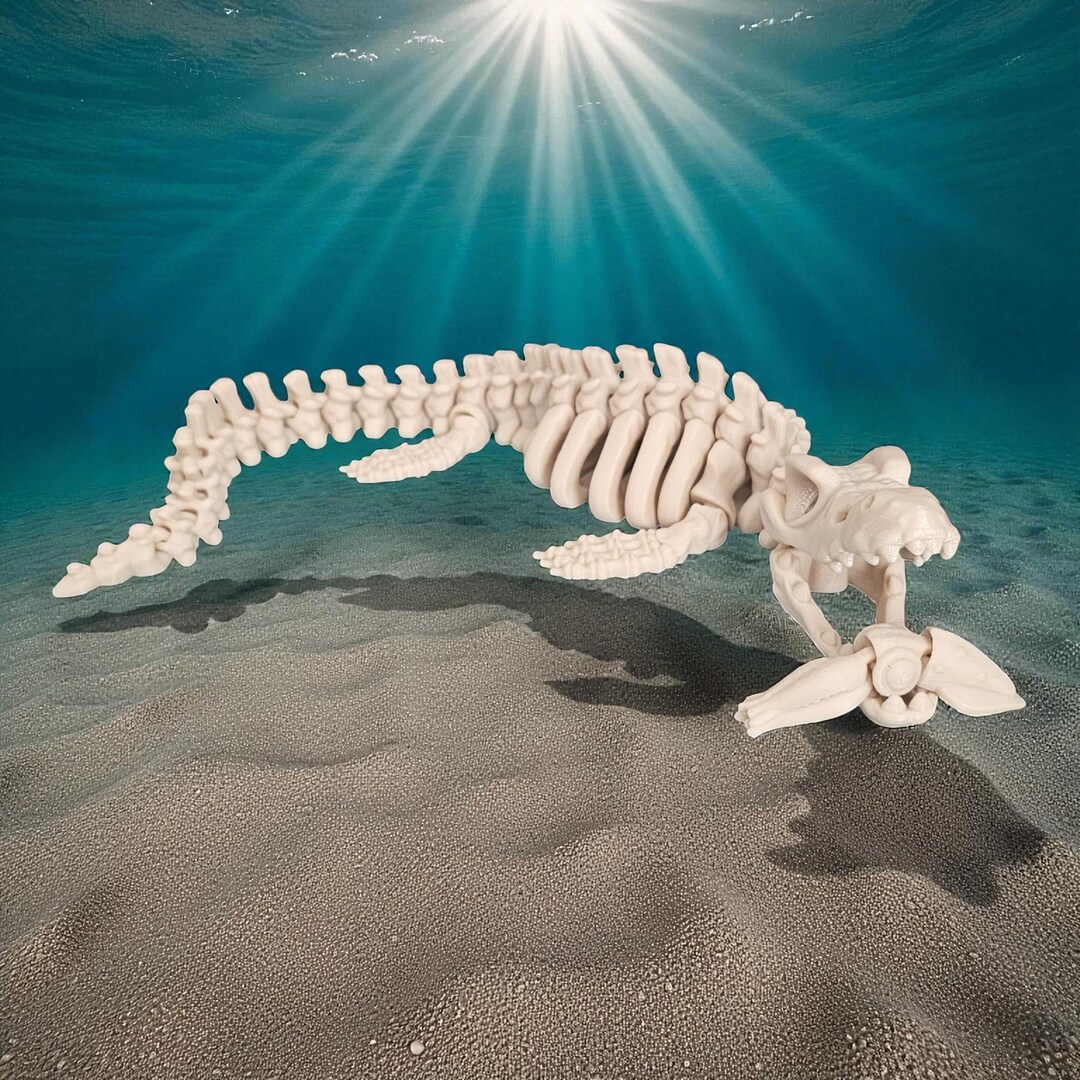 Skeleton Mosasaurus With Squid Snack. 3D Printed. Articulating Desk ...